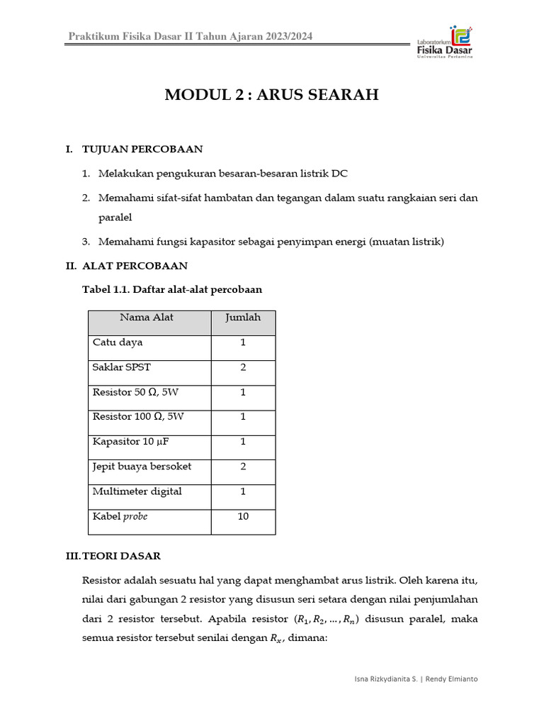 Modul 2 - Arus Searah-1 | PDF | Sains & Matematika | Teknologi & Rekayasa