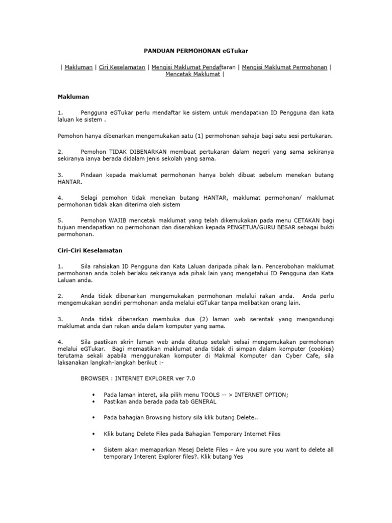 Panduan Permohonan eGTukar | PDF