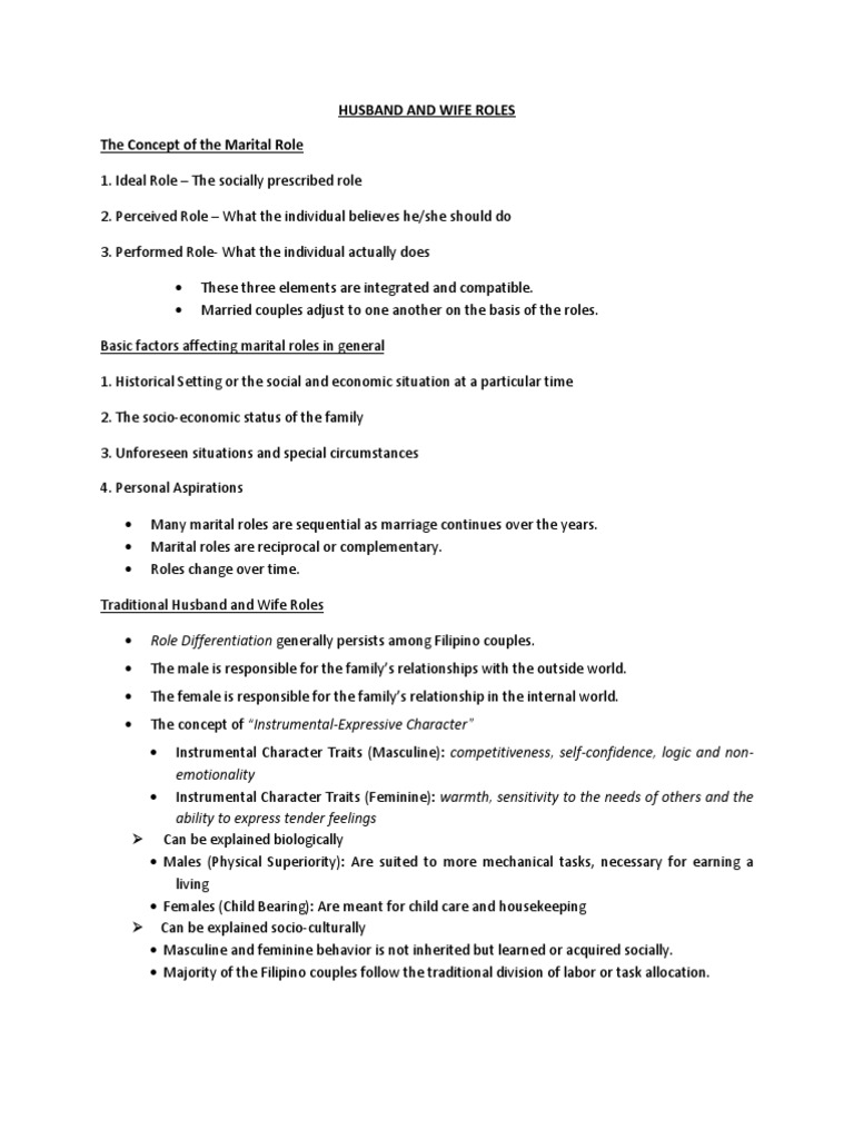 Husband and Wife Roles | Marriage | Wife