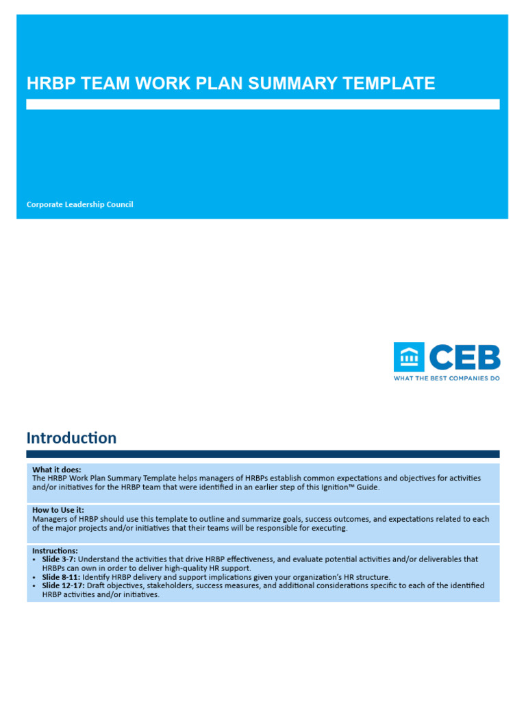 3.1 HRBP Team Work Plan Summary Template | PDF | Leadership | Performance Indicator