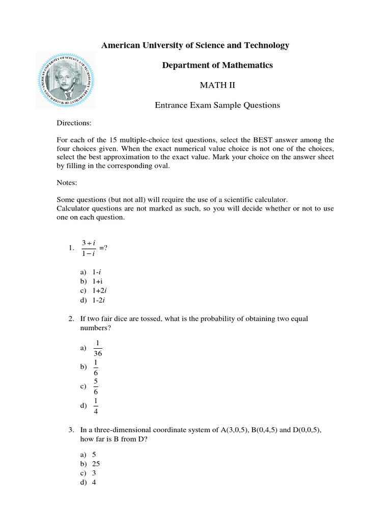 Sample_Exam_Math_II | PDF | Mathematics | Triangle