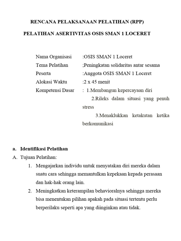 Rencana Pelaksanaan Pelatihan | PDF