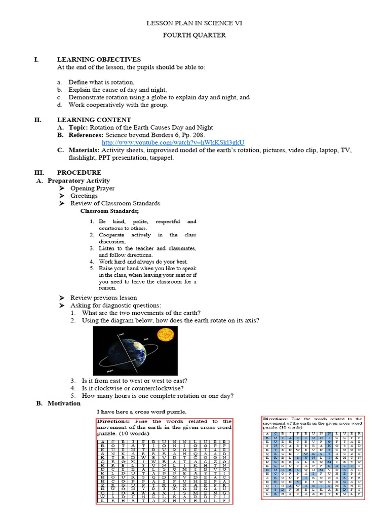 LESSON PLAN IN SCIENCE VI | PDF | Rotation | Earth