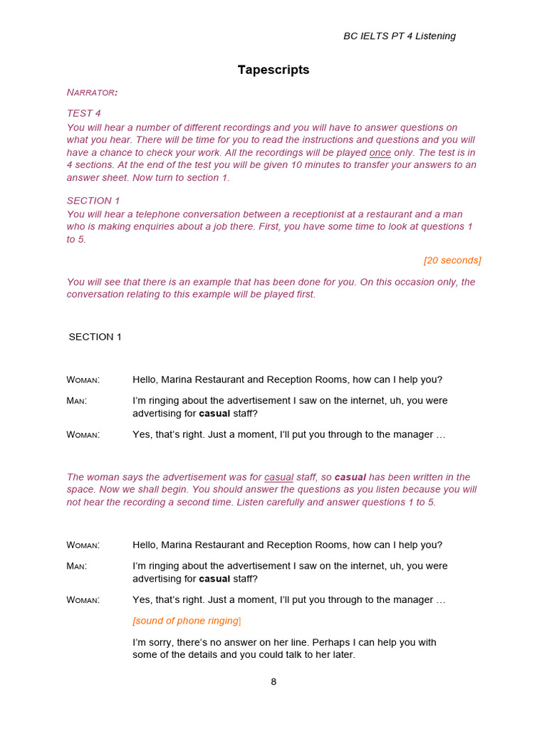 BC IELTS PT 4 Listening FINAL - Script | PDF | Livestock | Outback