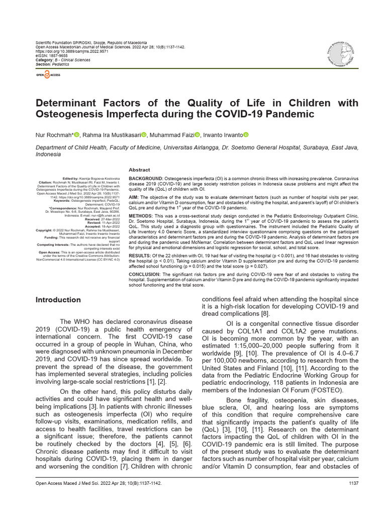 Determinant Factors of The Quality of Life in Children With ...