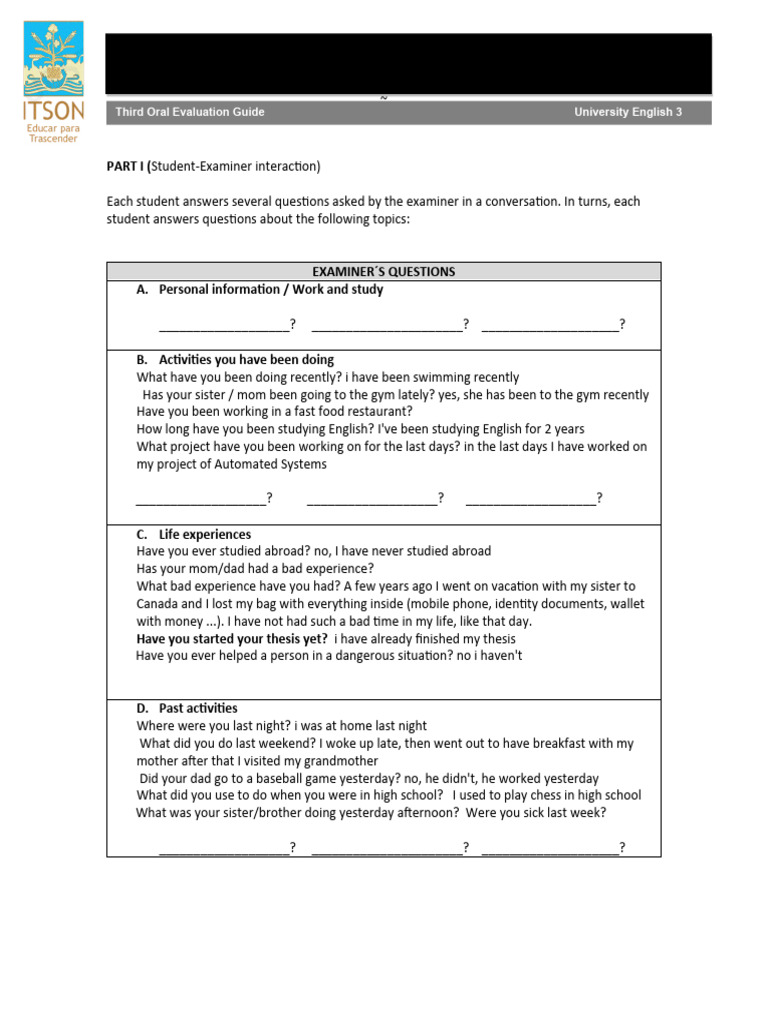 3rd Oral Guide Level 3 (Ago-Dic 16) | PDF | Job Interview