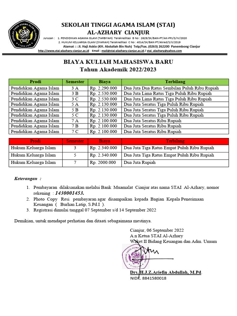 Surat Edaran Pembayaran SPP Ganjil 2022 2023 | PDF