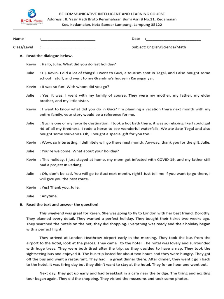 Past Tense Dialog and Reaading | PDF