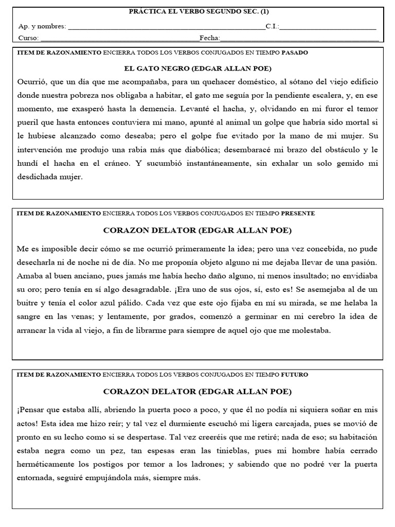 Práctica Segundo Sec. El Verbo | PDF | Plural | Verbo