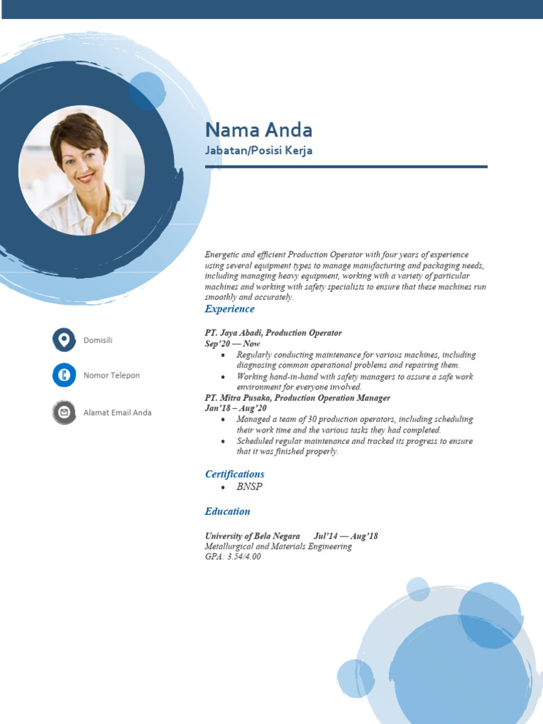 CV for Production Operator Role | PDF