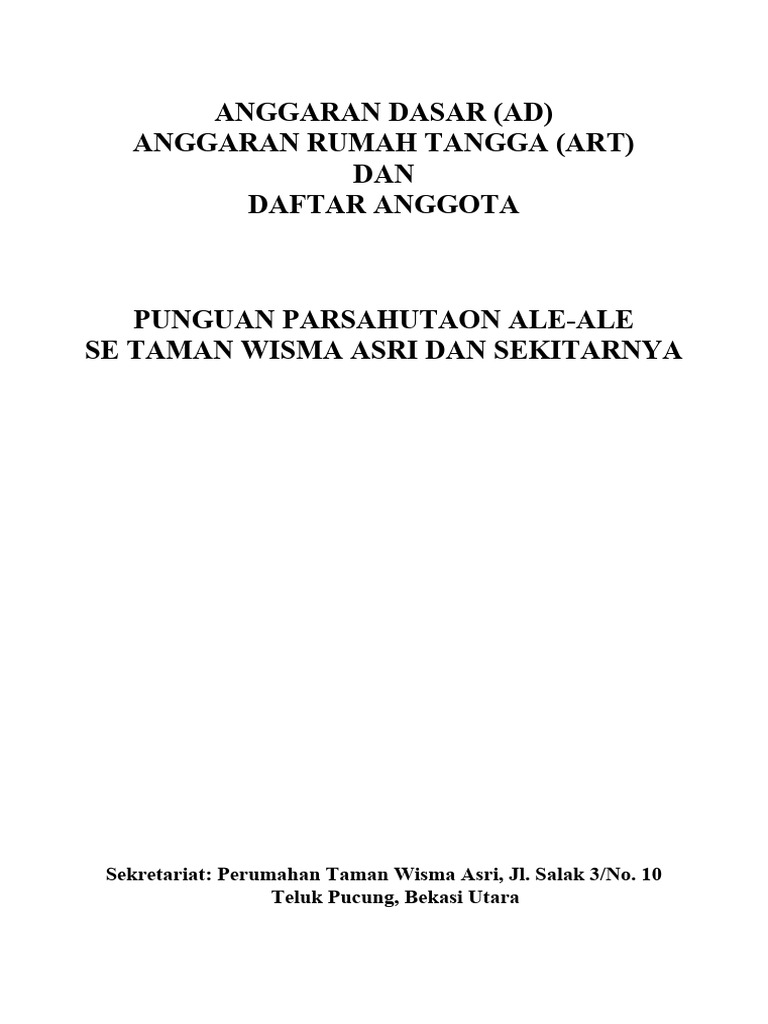 AD-ART Punguan Parsahutaon Ale-Ale 2014-2017-Arial | PDF