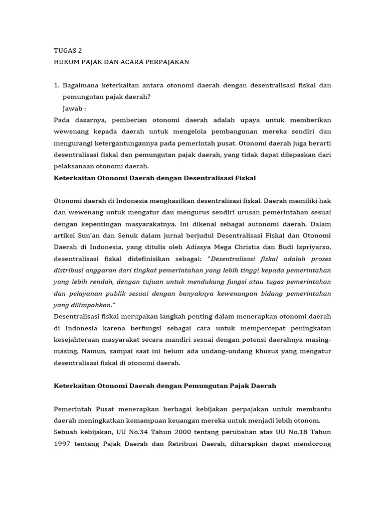 Tugas 2 Hukum Pajak Dan Acara Perpajakan | PDF Tugas 2 Hukum Pajak Dan Acara Perpajakan | PDF
