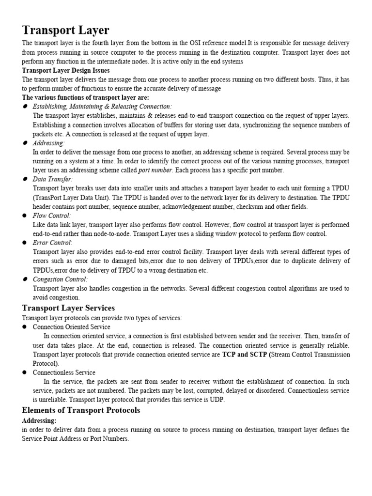 Transport Layer Notes Pdf Transmission Control Protocol Port Computer Networking