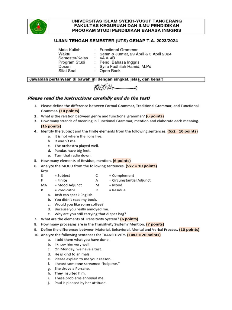 UTS Functional Grammar | PDF | Grammar | Human Communication