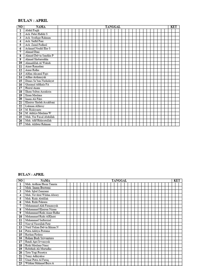 ABSEN SHALAT BERJAMAAH Pondok Ramadhan | PDF