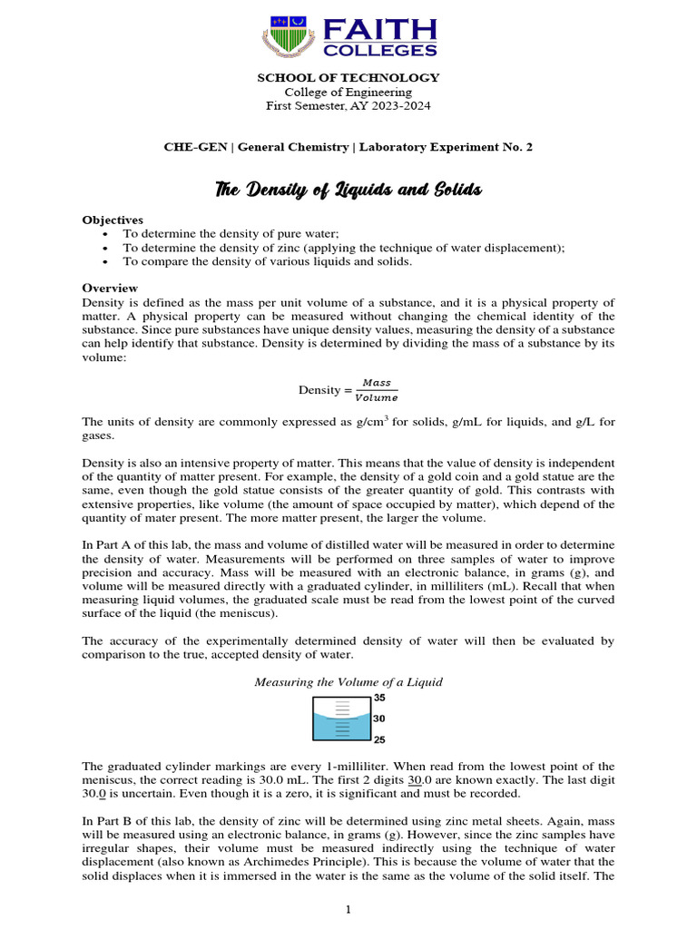 Laboratory Experiment No. 2_Instructional Material | PDF | Density | Volume
