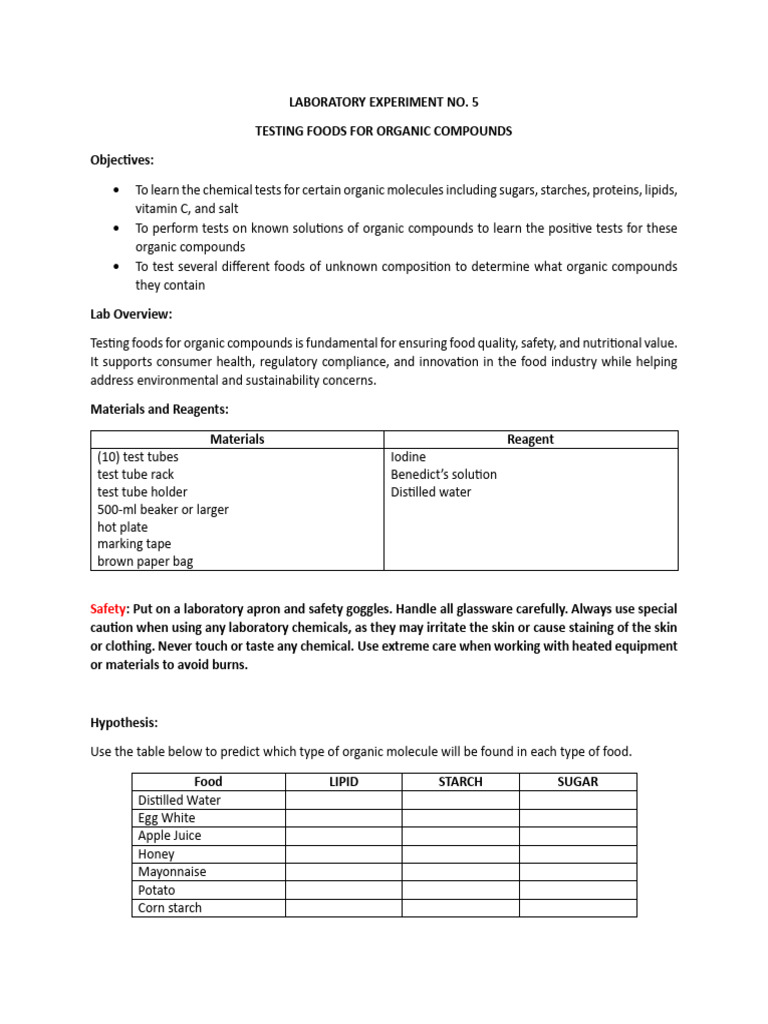 Laboratory Experiment No. 5 - Instructional Material | PDF | Foods | Laboratories