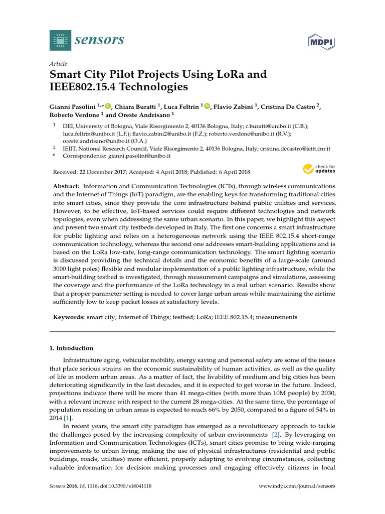 Smart City Pilot Projects Using LoRa and IEEE80215 | PDF | Computer ...