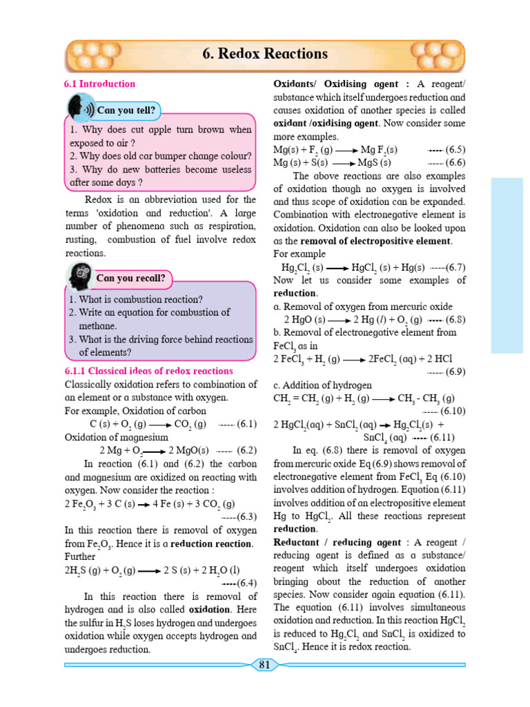Chapter 6 Redox Reaction | PDF | Redox | Electrode