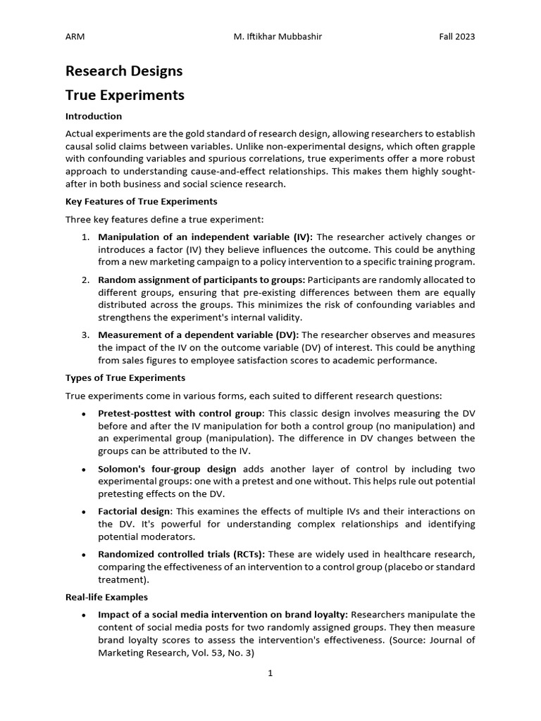 Research Designs | PDF | Experiment | Validity (Statistics)