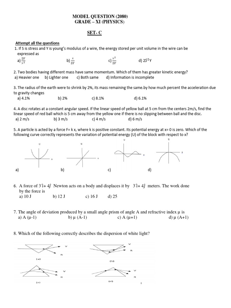 Model Set C (2080) | PDF | Force | Potential Energy