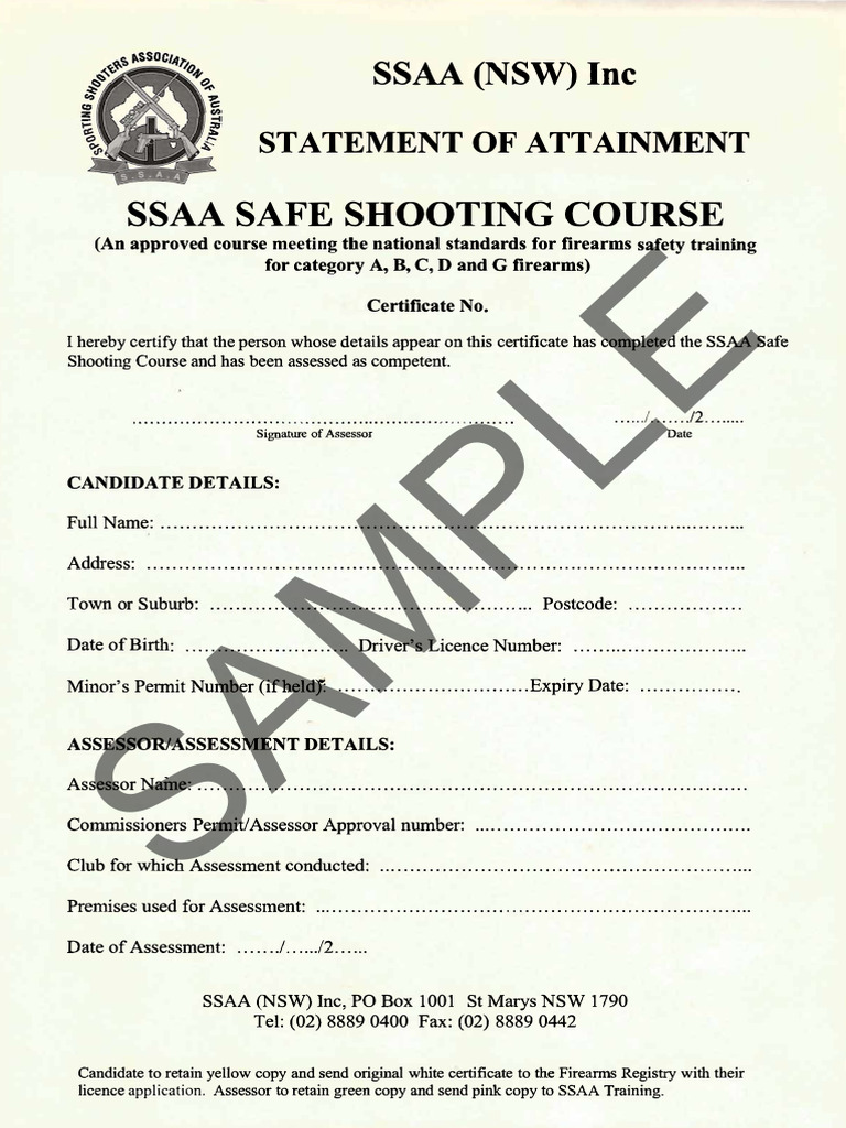 SSAA Safe Shooting Course Certificate | PDF