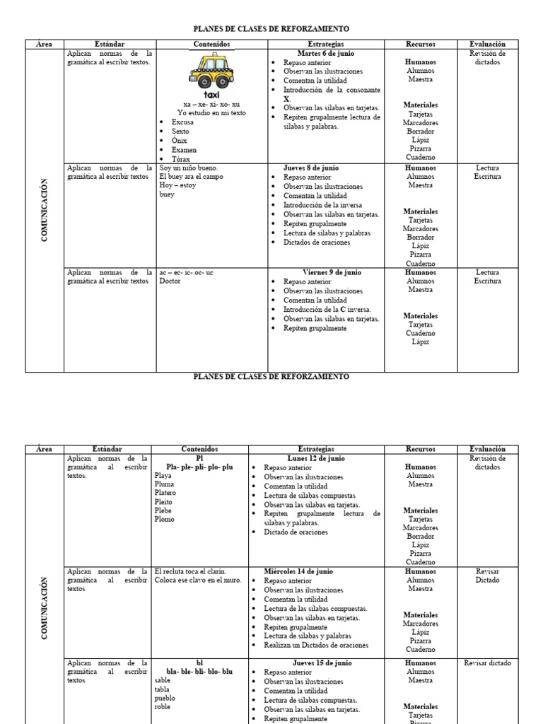 Planes de Clases de Reforzamiento | PDF | Escritura | Lingüística