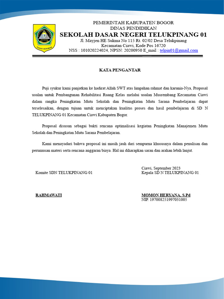 SDN TELUKPINANG 01 - PROPOSAL Ajuan RKB Gedung Musrembang | PDF
