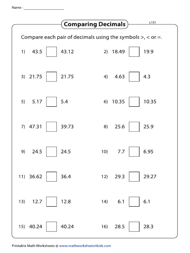 Comparing Decimals | PDF