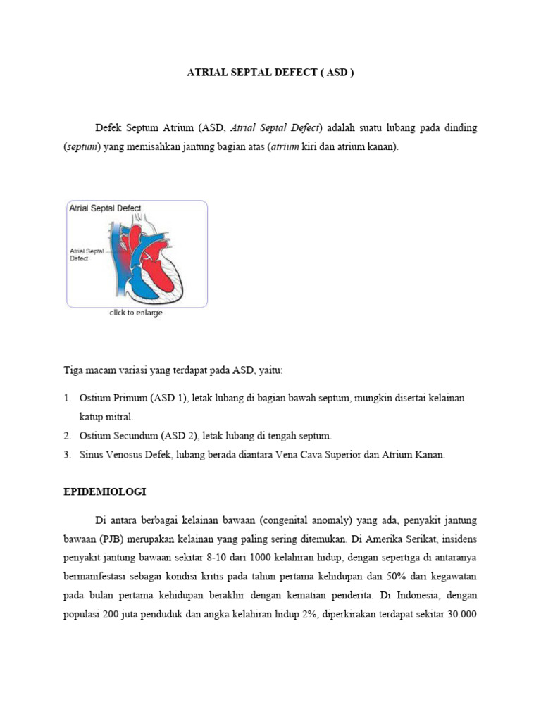 Penyakit Jantung Bawaan Part 2 Atrial Septal Defect | PDF