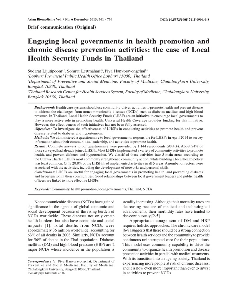 Local Health Security Funds in Thailand | PDF | Non Communicable ...
