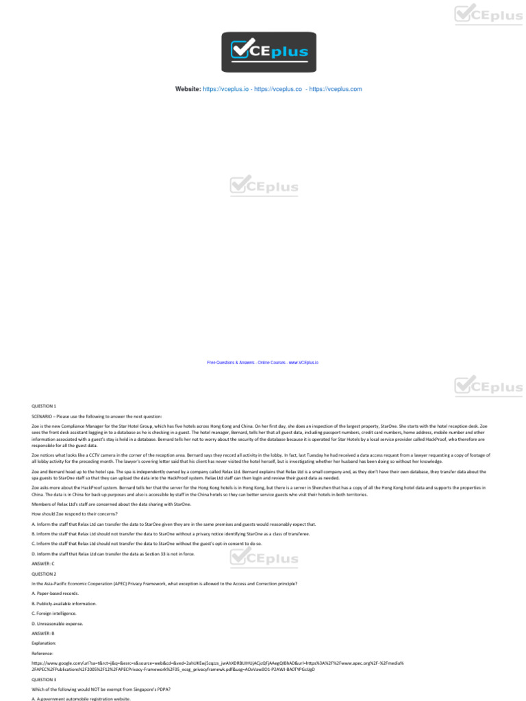 IAPP Pre - CIPP-A by - VCEplus 93q-DEMO-2 | PDF | Privacy | Right To Privacy