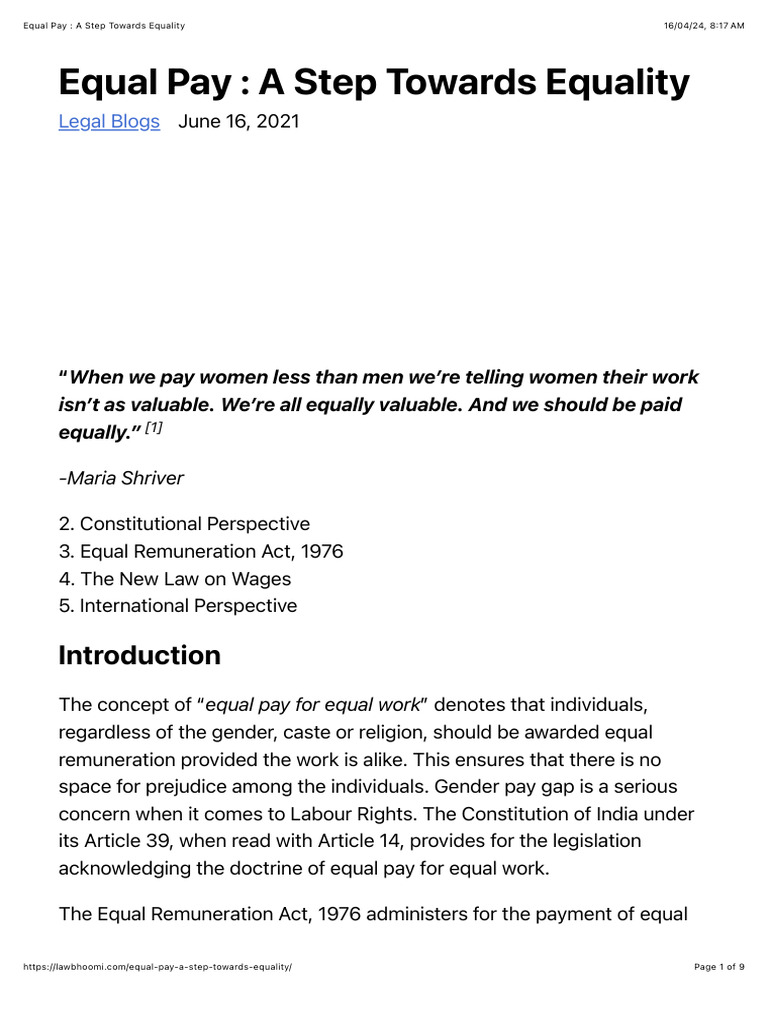 Equal Wages Act: A Path to Equality | PDF | Equal Pay For Equal Work ...