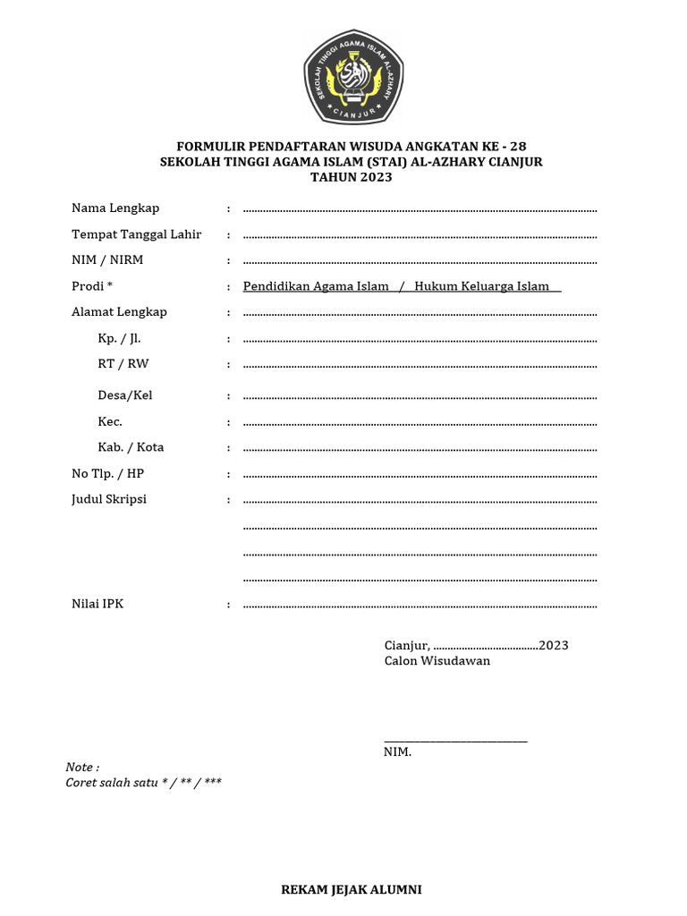 Formulir Wisuda STAI Al-Azhary 2023 | PDF