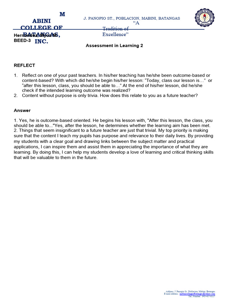 Assessment Act. Reflect | PDF