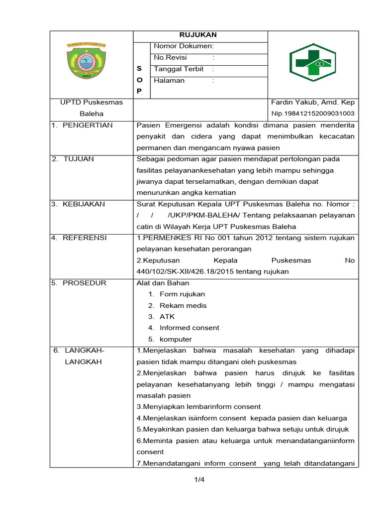 SOP Rujukan Pasien Emergensi | PDF