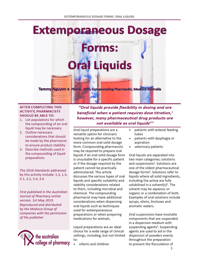 Oral Liquids for Pharmacists | PDF | Pharmaceutical Formulation | Pharmacy