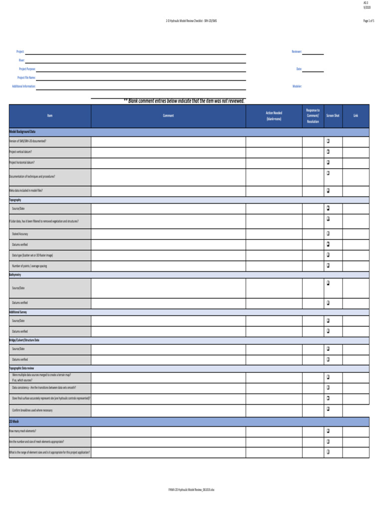 A0.3 Hydraulic - 2D Model Checklist | PDF | Topography | Earth Sciences