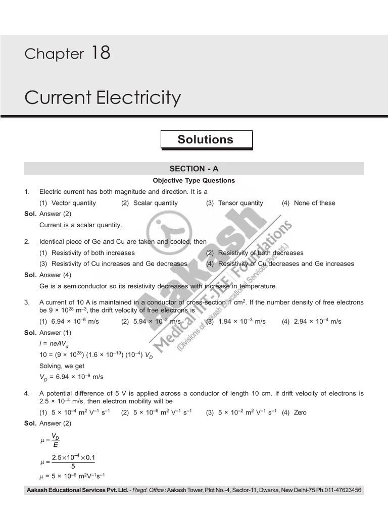 Current Electricity Assignment Solutions | PDF | Electrical Resistivity ...