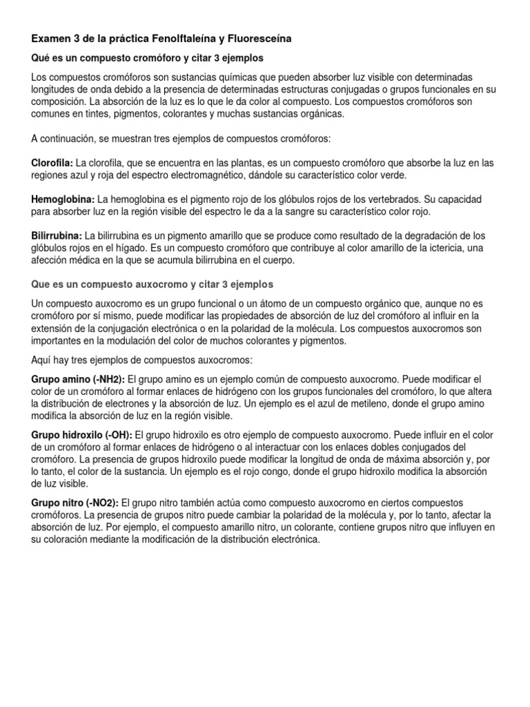 Auxocromos y Cromóforos en Colorantes | PDF | Cromóforo | Compuestos ...