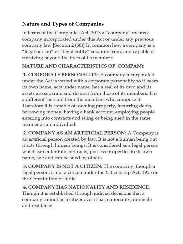 Nature and Types of Companies 1 | PDF | Investment Fund | Fiduciary