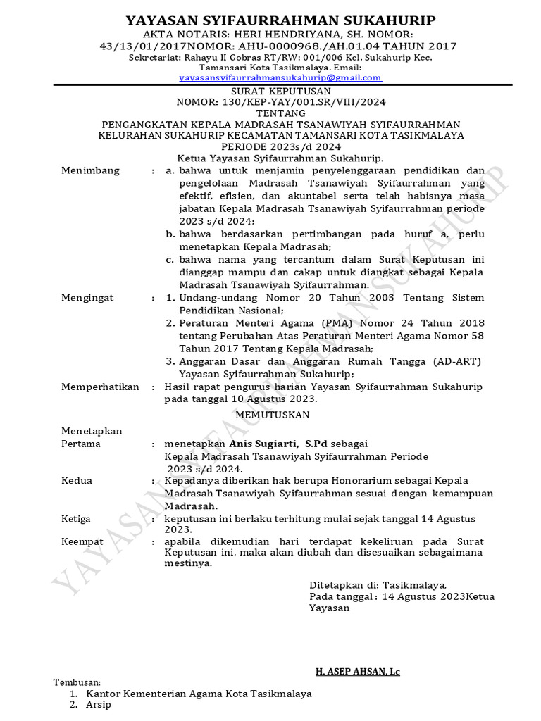 SK Pengangkatan Kamad ANIS | PDF