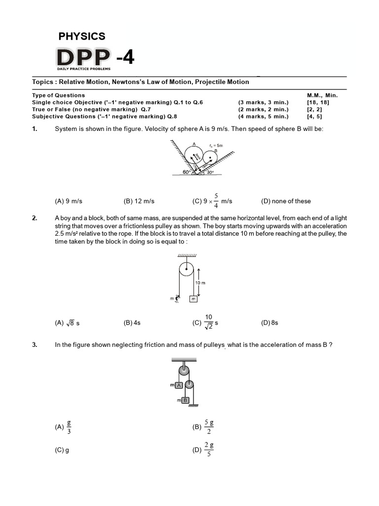 Physics DPP: Motion & Forces Quiz | PDF | Physical Quantities ...