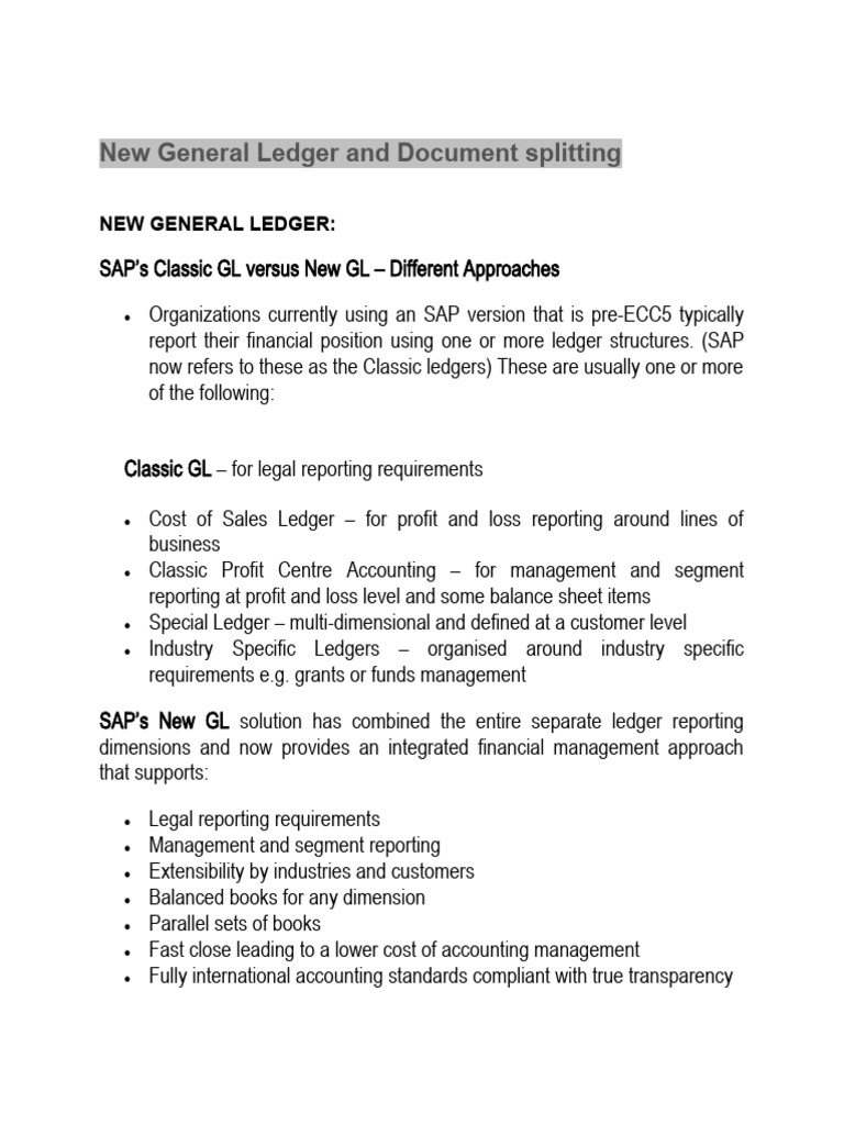 New General Ledger And Document Splitting 01 12 2018 Pdf Debits And