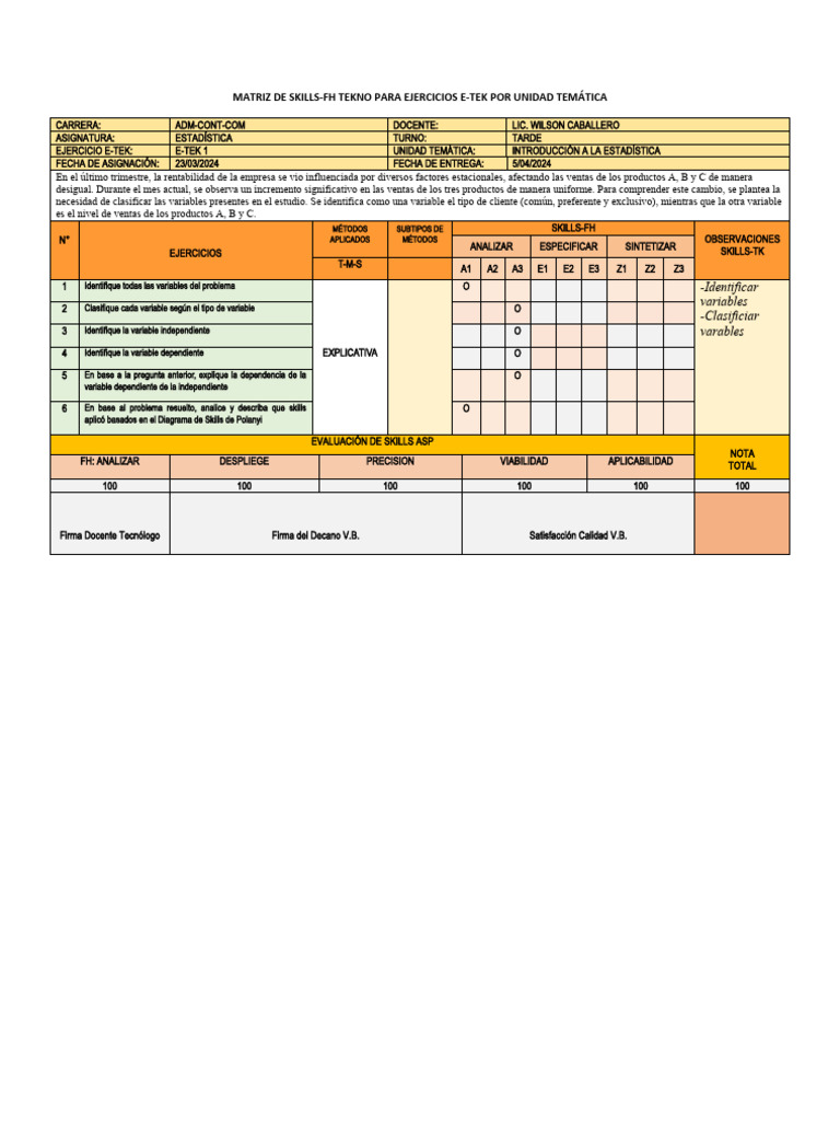 Matriz de Skills en Estadística E-Tek | PDF