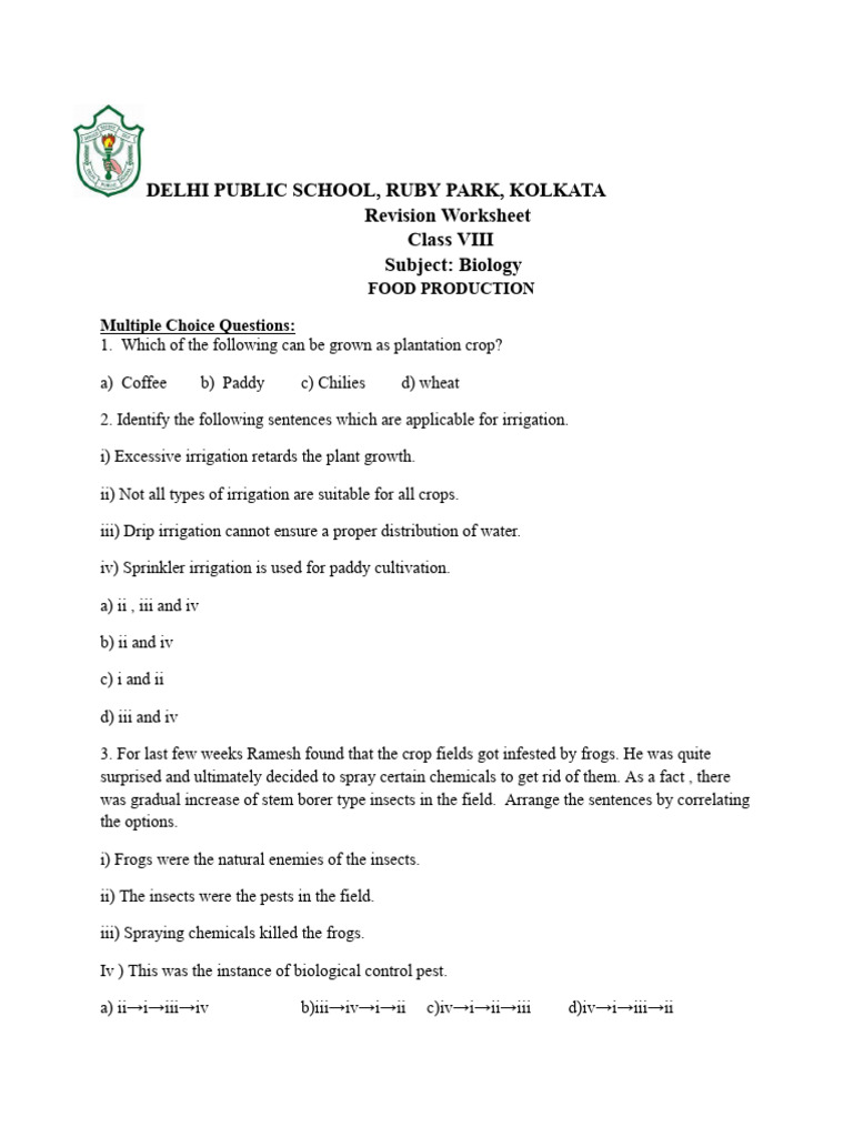 Class VIII Biology: Food Production Quiz | PDF | Agriculture | Plough
