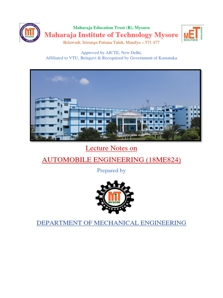 18ME824 Automobile Engineering | PDF | Engineering | Engines