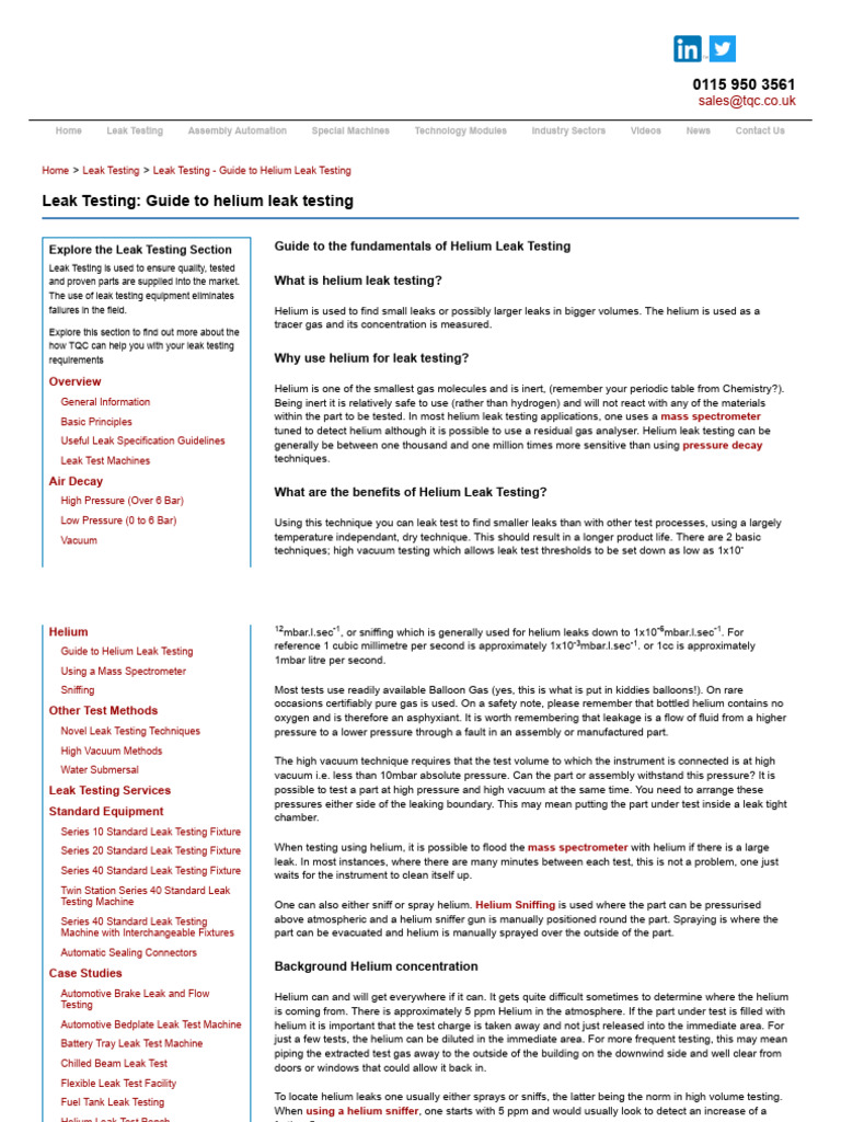 Helium Leak Testing Overview | PDF | Leak | Helium