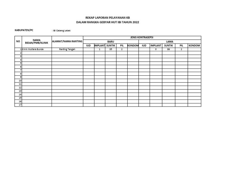 Form Rekap Lap Pelayanan KB Gebyar Hut Ibi | PDF