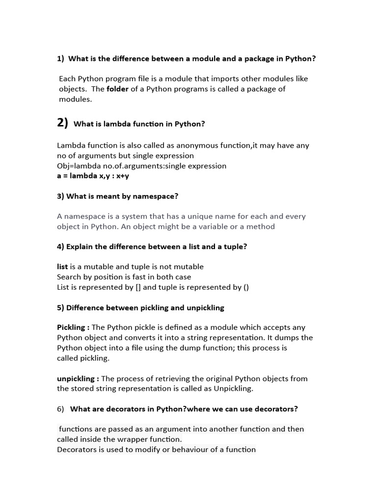 Python Interview Questions Pdf Class Computer Programming
